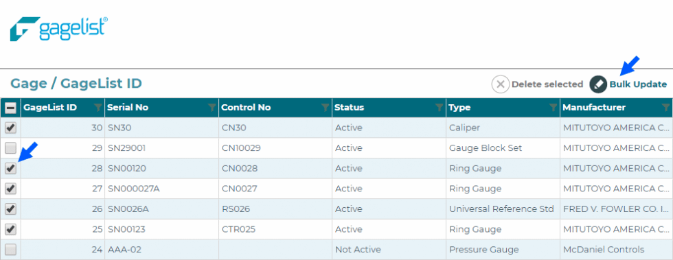 Bulk Update - GageList Gauge Calibration Software